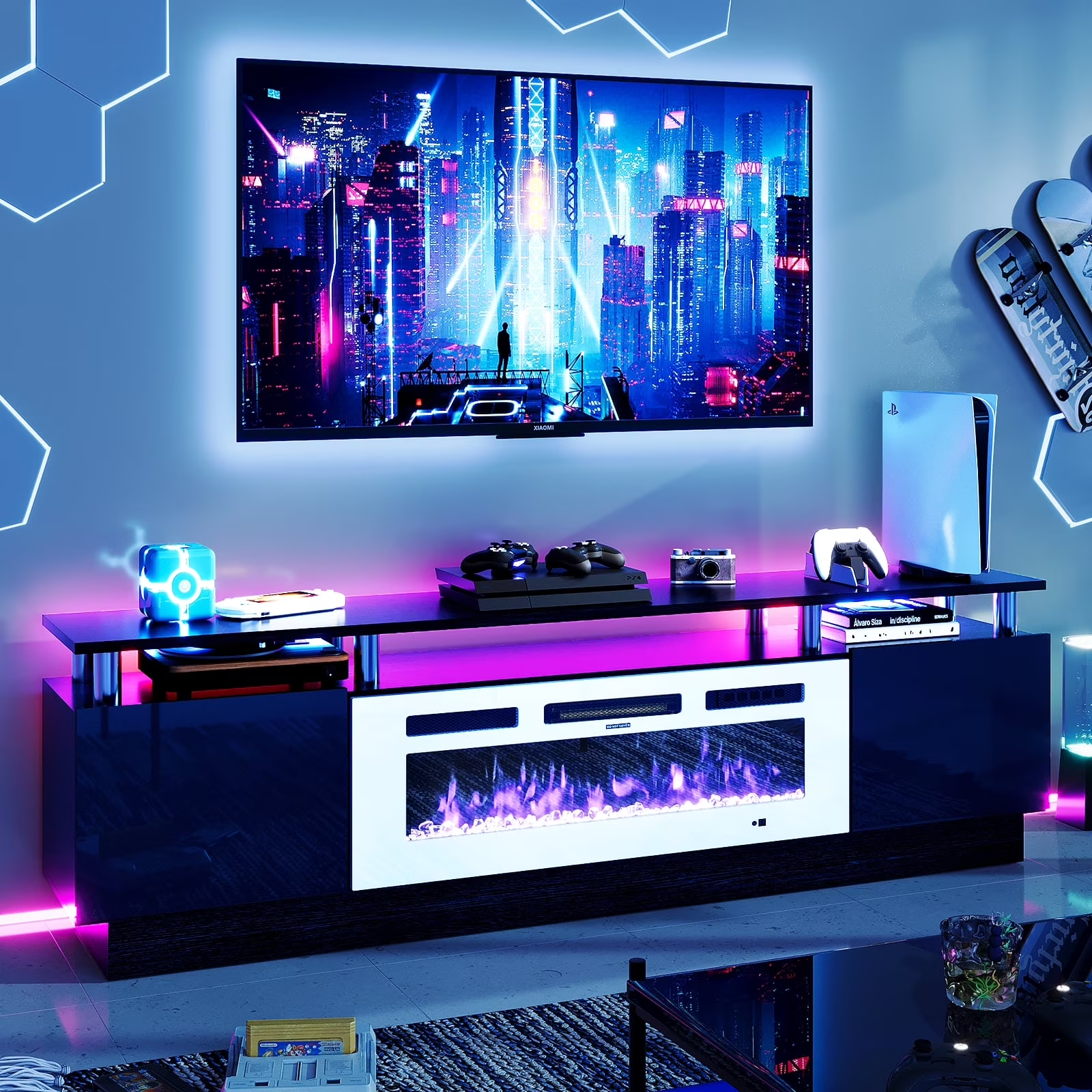 Easoger Fireplace TV Stand, Entertainment Center for TVs up to 80", 70 ...